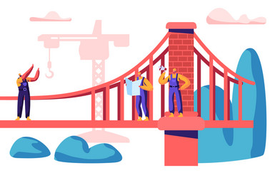 Builder man building bridge with bricks Royalty Free Vector