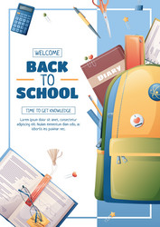 Poster template with school backpack textbooks Vector Image