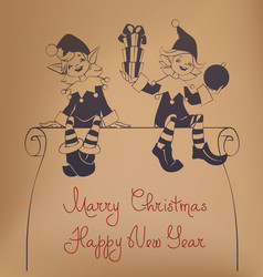 Christmas santa elf design shalk black board Vector Image