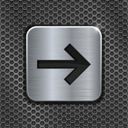 Metal square button with right arrow on perforated