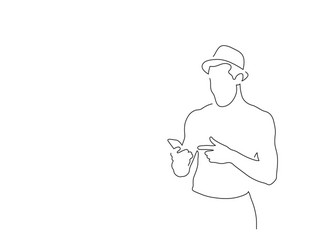People using technology line drawing Royalty Free Vector