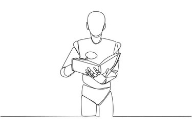 Single one line drawing smart robot sitting Vector Image