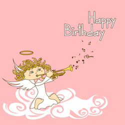 Card for birthday with cupid playing the lyre Vector Image