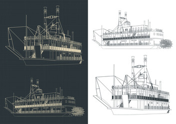 Paddle steamer blueprints Royalty Free Vector Image