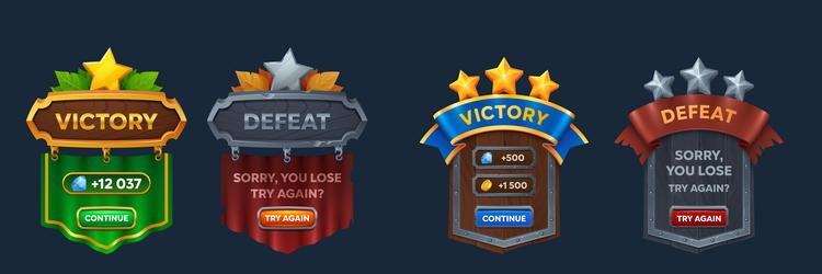 Win and lose game user interface badges Royalty Free Vector