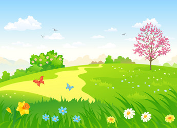 Nature scene background with flowers on hills Vector Image