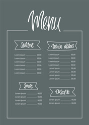 Menu handwritten sign with ribbon - starters Vector Image
