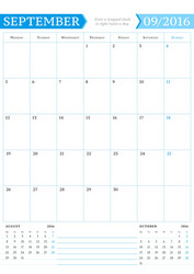 September 2016 monthly calendar planner Royalty Free Vector
