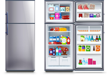 Open fridge with products isolated on white color Vector Image