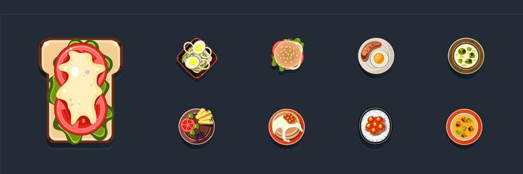 Game food icon and nutrition element set Vector Image