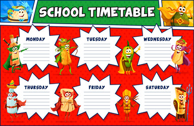 Timetable cartoon superhero berry characters Vector Image