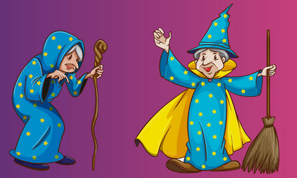 Wizard different pose on gradient background Vector Image