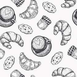 Breakfast elements seamless pattern croissant Vector Image
