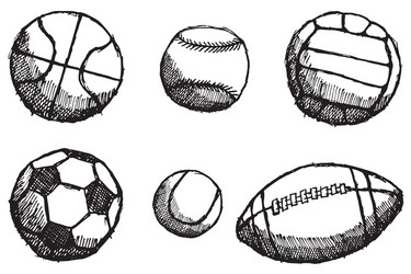 Hand drawn most popular sports balls sketch set Vector Image