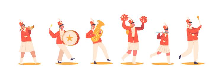 Cartoon kids marching band parade child musicians Vector Image