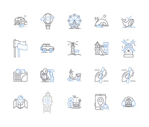 Historical pilgrimage line icons collection Vector Image