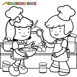 Children cooking in kitchen at home Royalty Free Vector
