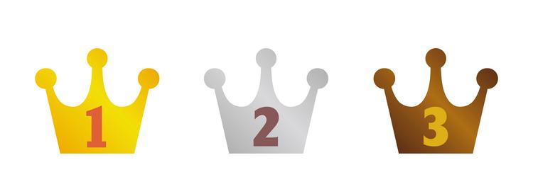 Crown icon set for ranking three colors Royalty Free Vector