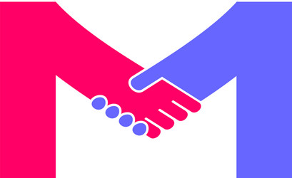 Letter m hand shake symbol design Royalty Free Vector Image