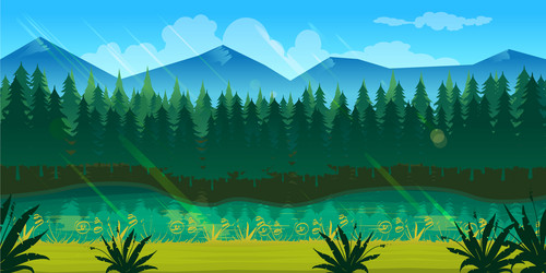 Landscape with swamp in tropical forest Royalty Free Vector