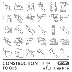 Construction tools line icon set building Vector Image