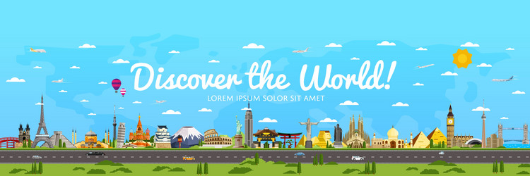 Discover the world poster with famous attractions Vector Image