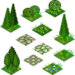 Garden isometric tile set isolated Royalty Free Vector Image