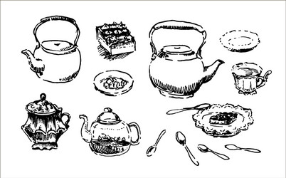 Hand drawn sketch of tea pattern Royalty Free Vector Image