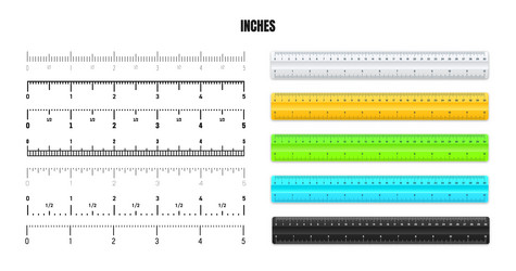 Realistic plastic rulers with black inch scale Vector Image