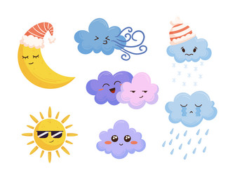 Cartoon weather characters in different moods Vector Image