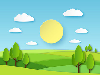 Blue sky sun and green fieldnature landscape Vector Image