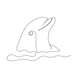 Continuous line drawing of dolphin with the ocean Vector Image