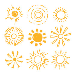 Doodle hand drawn sun drawings isolated on white Vector Image