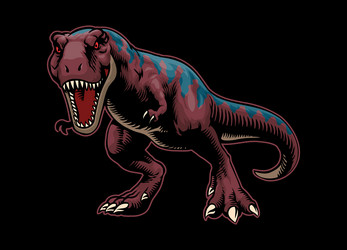Blue t-rex with red stripe hand draw in vintage Vector Image