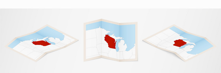 Wisconsin is depicted on a folded paper map Vector Image