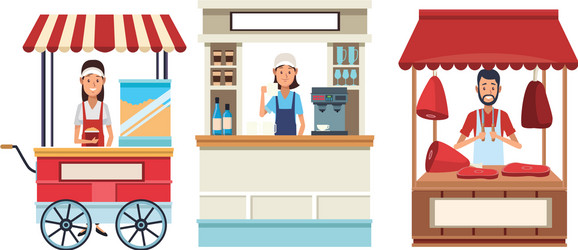 Food stands cartoon Royalty Free Vector Image - VectorStock