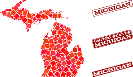 Welcome collage of map michigan state Royalty Free Vector
