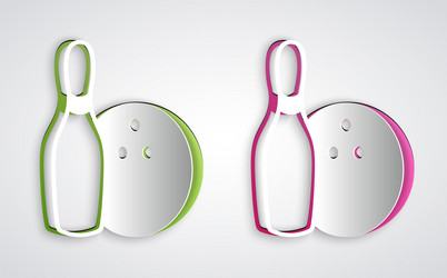Paper cut bowling pin and ball icon isolated Vector Image
