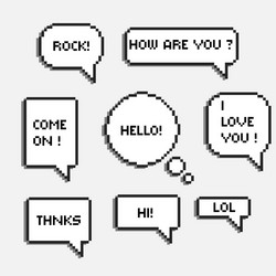 8 bit pixel dialog chat bubbles Royalty Free Vector Image
