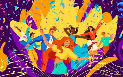 Party banner background young men Royalty Free Vector Image