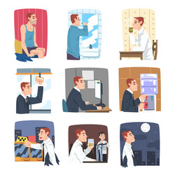 Businessman daily routine set guy working Vector Image