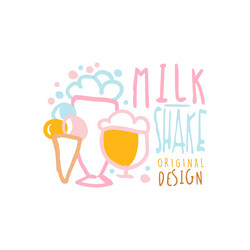 Milk shake logo design badge for restaurant bar Vector Image