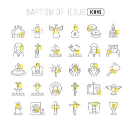 Set of linear icons baptism jesus Royalty Free Vector Image