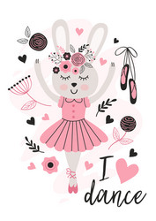 Ballerina bunny for t-shirt Royalty Free Vector Image