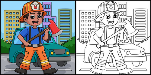 Firefighter rappelling coloring page Royalty Free Vector
