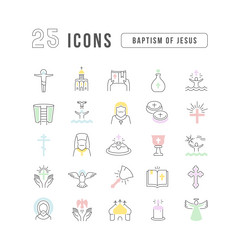 Set of linear icons baptism jesus Royalty Free Vector Image