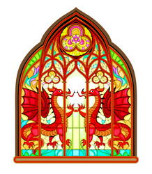 Beautiful colorful medieval stained glass window Vector Image
