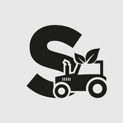 Letter r agriculture logo concept with tractor Vector Image