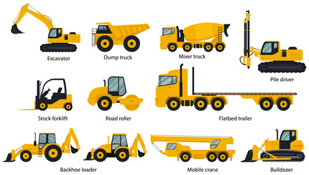 Set of construction machines heavy machinery Vector Image