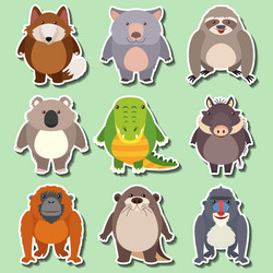 Sticker set with different wild animals Royalty Free Vector